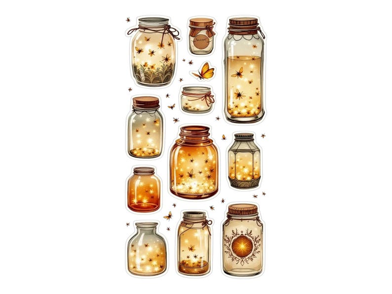 50 Whimsical Firefly Jar Clipart PNG | Watercolor Moth Mason Jar ...