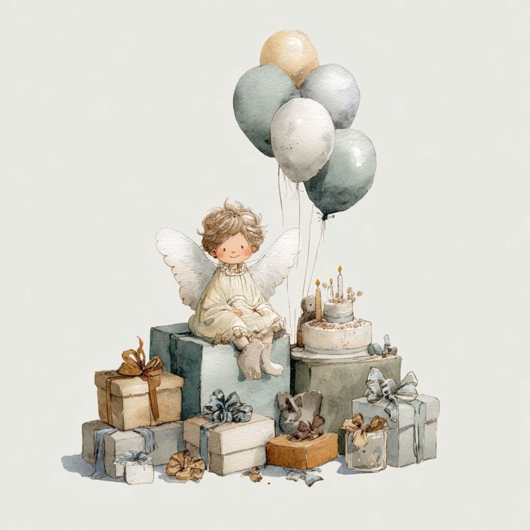 18 Angel Birthday Card Clipart (JPG) : Soft Watercolor Baby Angels for ...