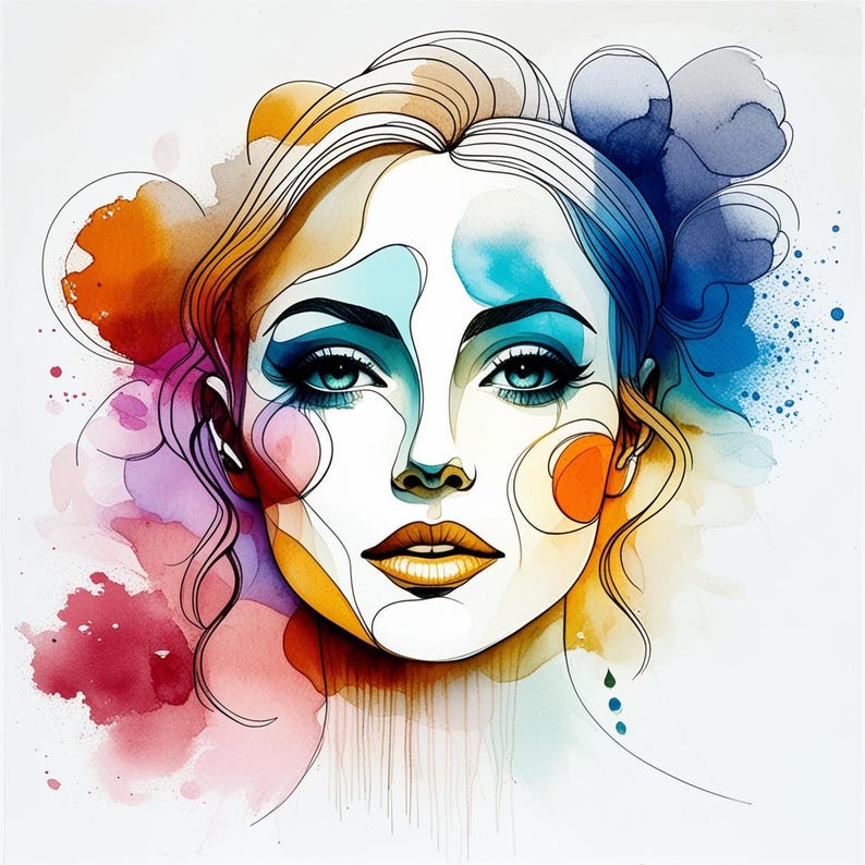 10 Colorful Woman Face Clipart – Colorful Abstract Watercolor, Delicate ...