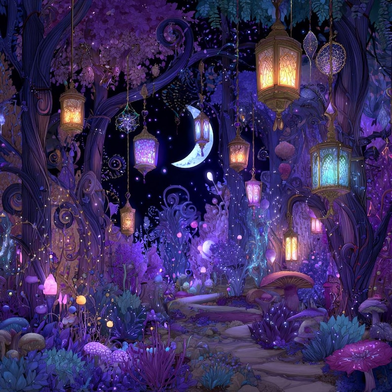 16 Magical Purple Forest Clipart JPG – Enchanted Trees, Mystical Woods ...