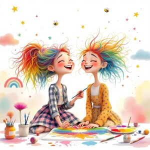Whimsical Friendship Clipart: Rainbow Watercolor Art (digital Download ...
