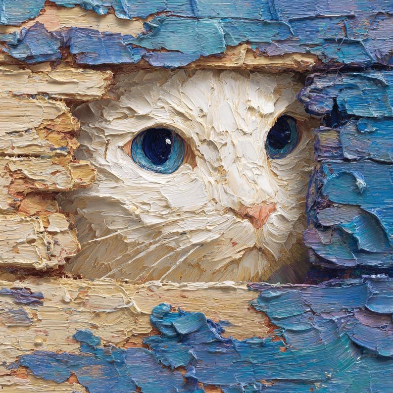 15 Peeking Textured Cat Art Clipart (JPG) : Impasto Painted Cats for ...