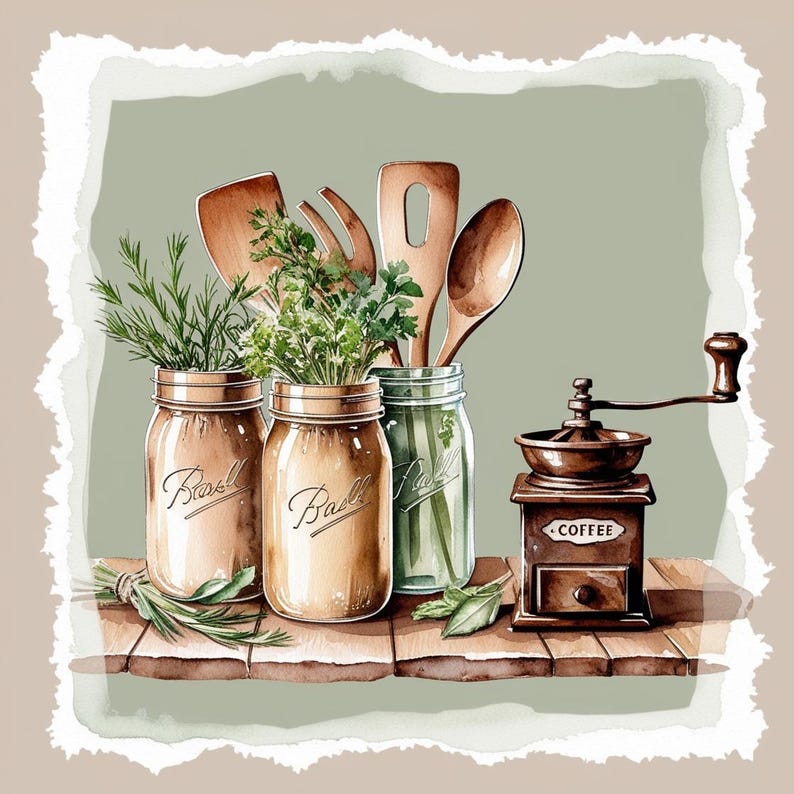 Farmhouse Kitchen Art Prints: Vintage Rustic Culinary Decor (digital ...