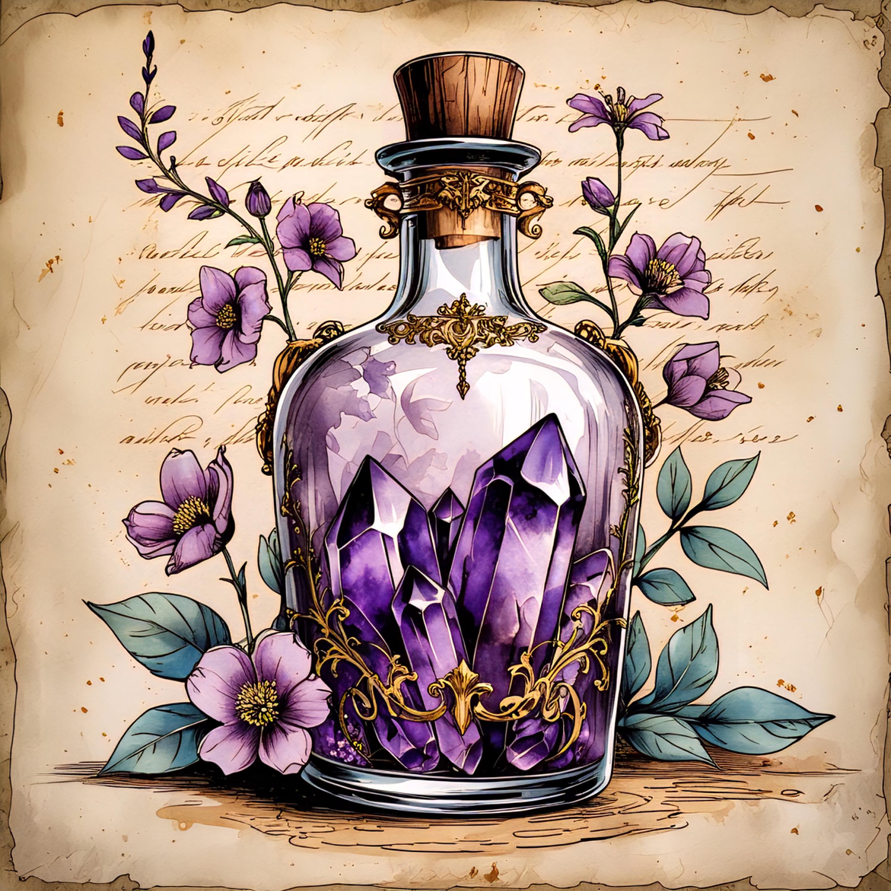 Watercolor Crystal Potion Bottle Clipart – Witchy Elixir Art (JPG) - Etsy