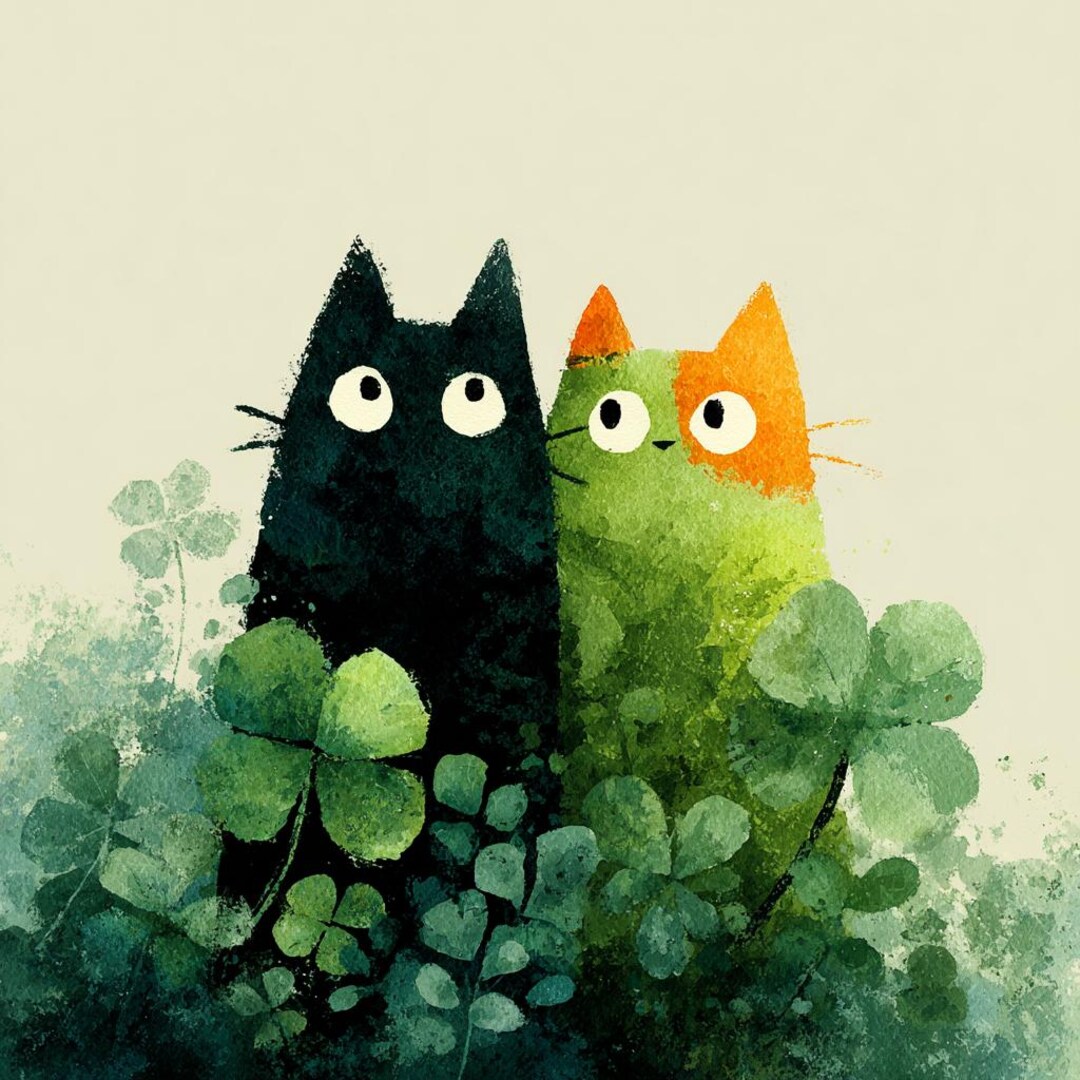 20 Clover Cats Watercolor Clipart Printable for Wall Art Prints Digital ...