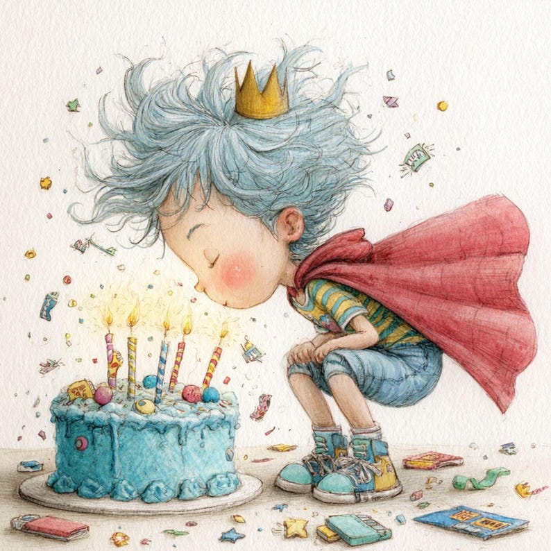 Watercolor Birthday Boy Clipart – Fantasy Cake Party Graphics (digital ...