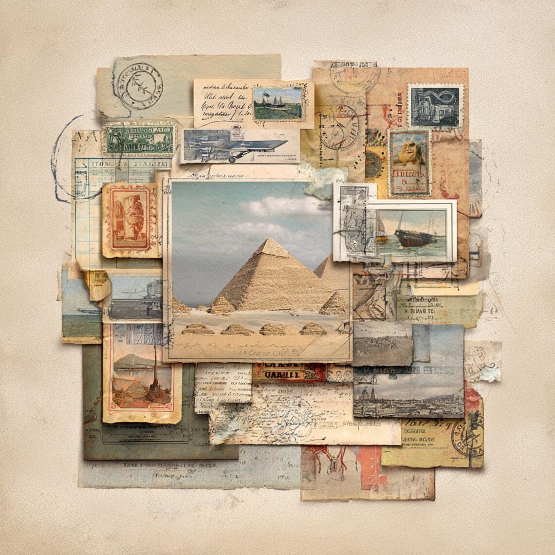30 Vintage Egypt Ephemera Clipart (JPG) : Retro Pyramid Junk Journal ...