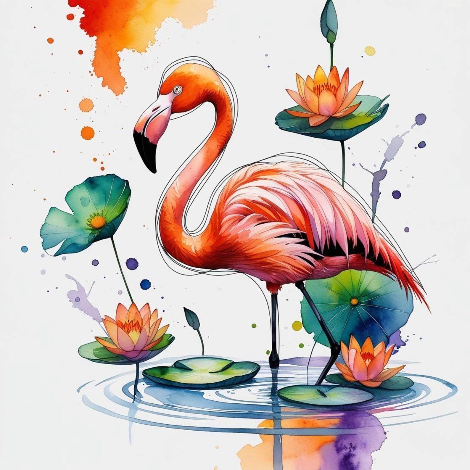 8 Watercolor Flamingo Clipart (JPG) : Colorful Tropical Birds for ...