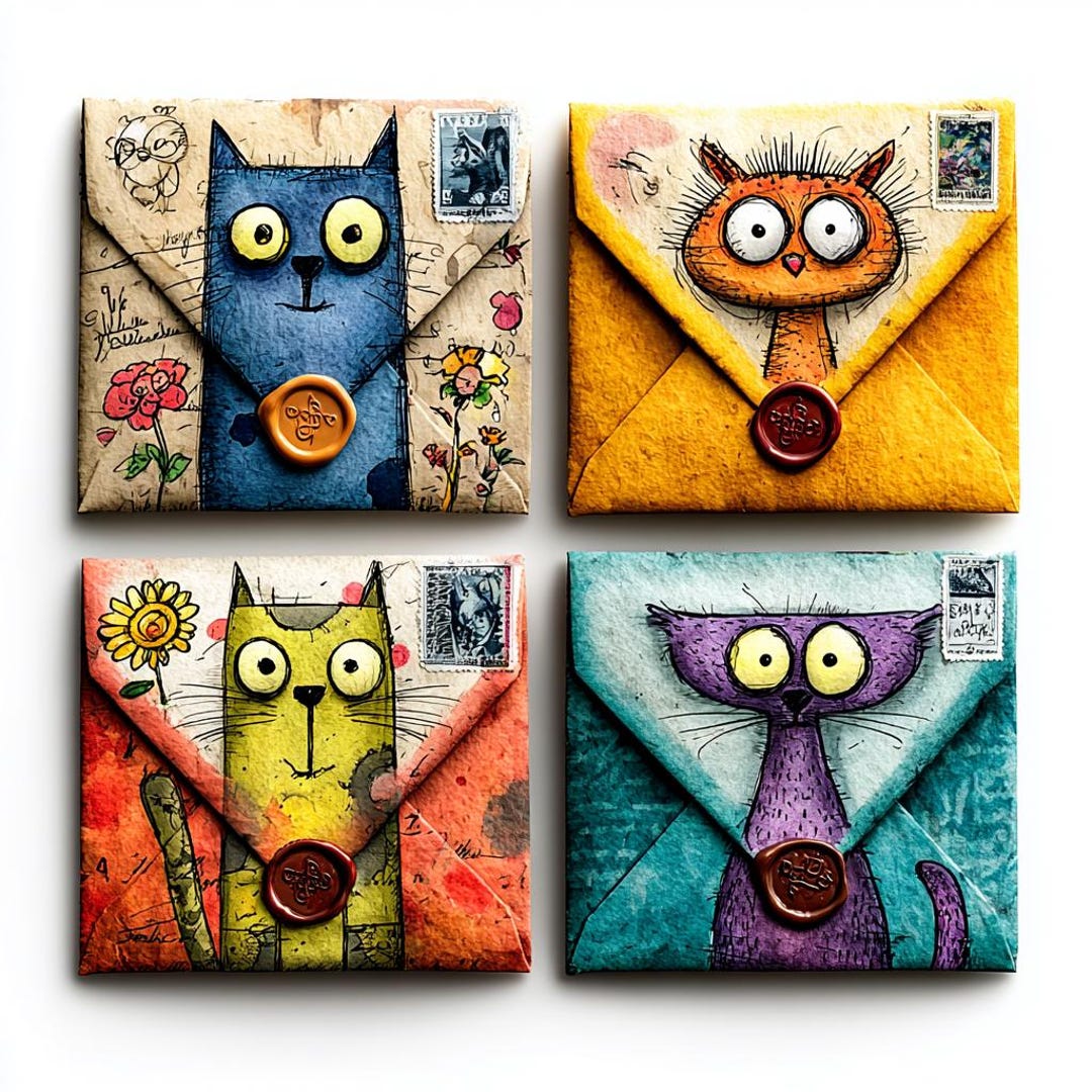 100+ Whimsical Cat Envelope Ephemera, Junk Journal Clipart, Vintage ...