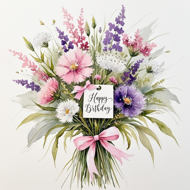 Happy Birthday Clipart, 10 Watercolor Flowers Jpg , Spring Floral Art ...