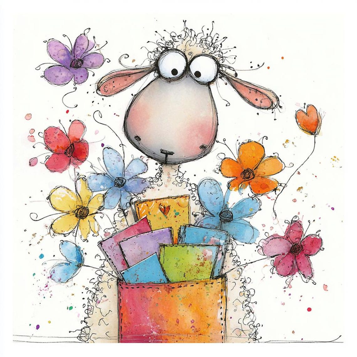 15 Quirky Sheep Watercolor Prints, Funny Animal Wall Art, Whimsical ...