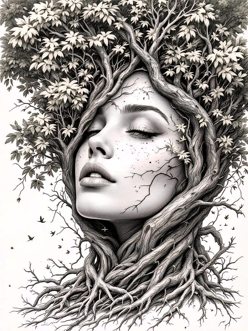 Tree Woman Fantasy Art: Surreal Nature Goddess JPG Images (digital ...