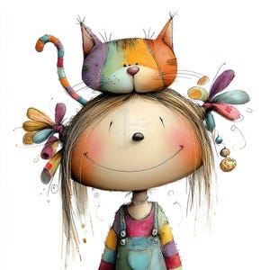 18 Girl and Cat Clipart: Whimsical Watercolor Floral PNG Set - Etsy
