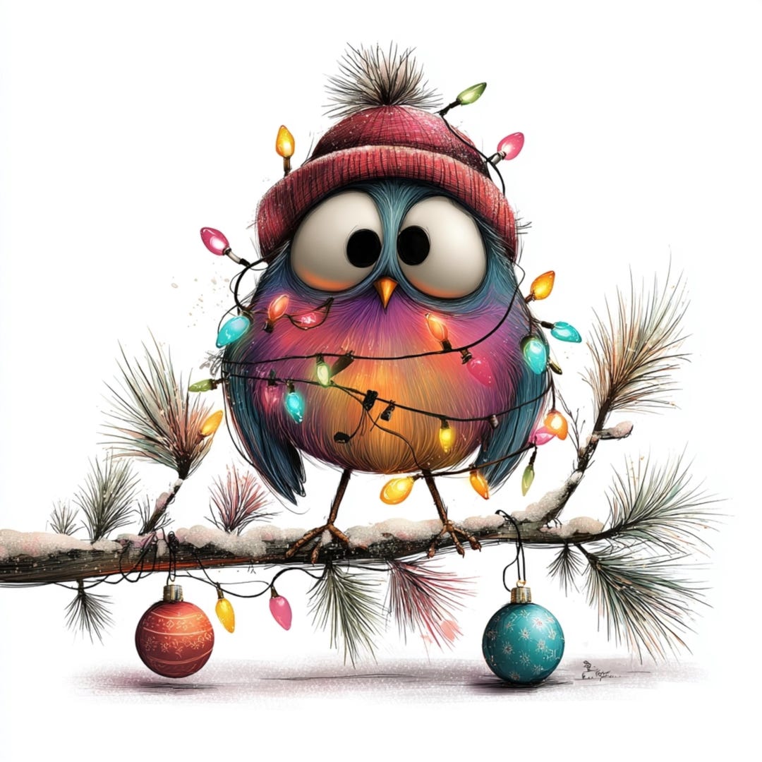 30 Watercolor Christmas Birds Clipart (JPG) : Quirky Winter Holiday Art ...