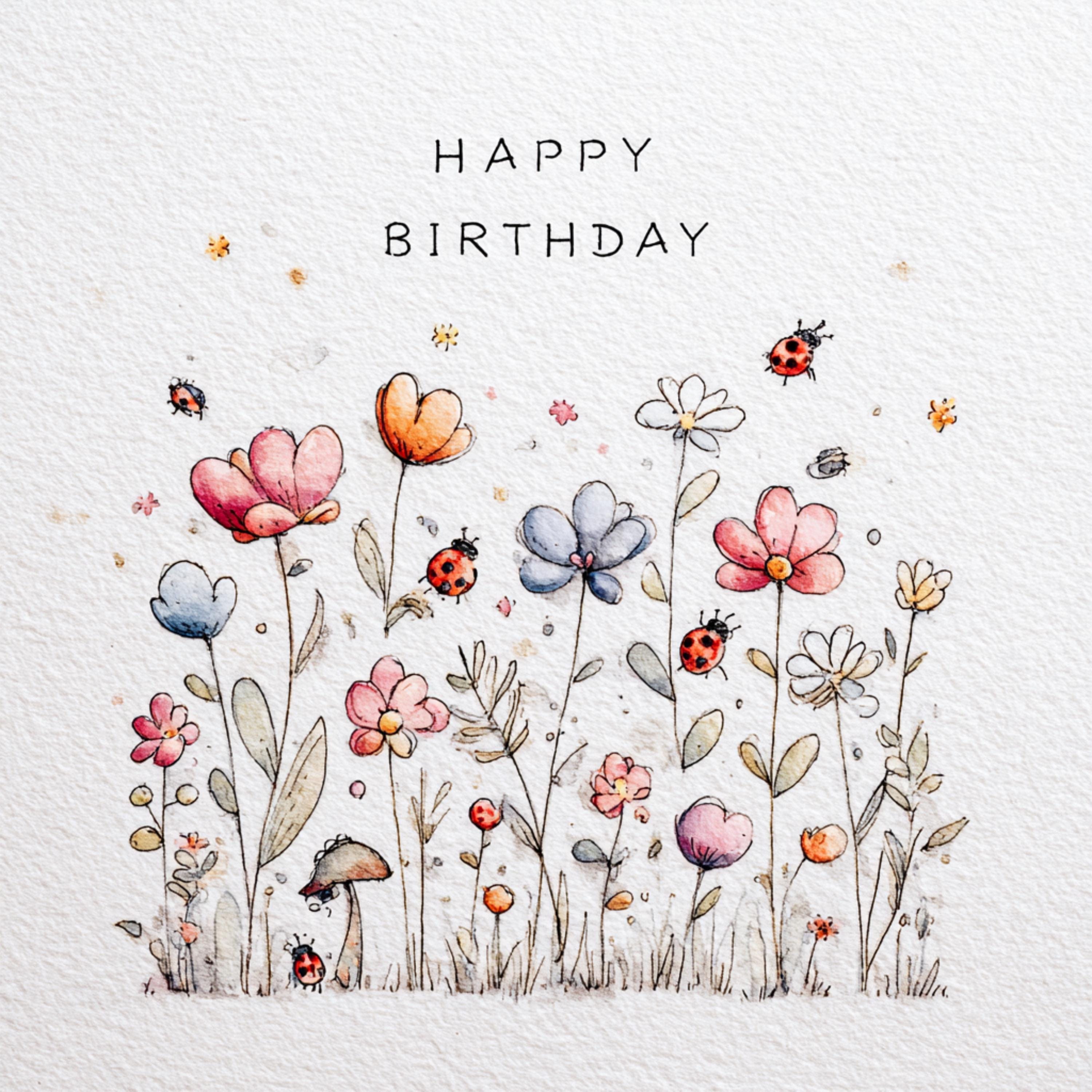 10 Happy Birthday Floral Card Printable : Whimsical Birthday Art for ...