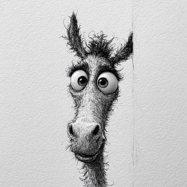 10 Whimsical Horse Donkey Clipart PNG | Pen Ink Sketch Farm Animal Art ...