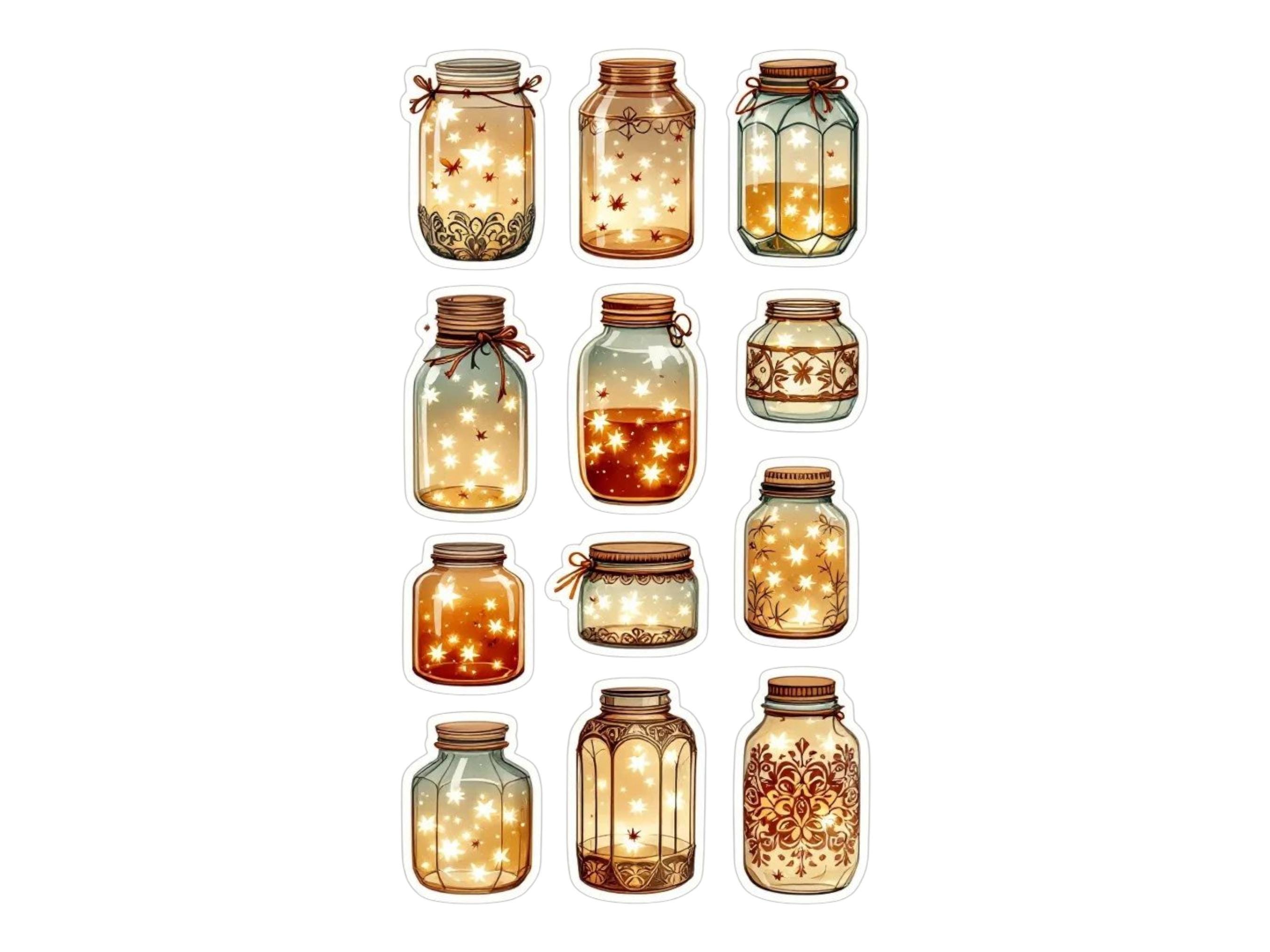 50 Whimsical Firefly Jar Clipart PNG | Watercolor Moth Mason Jar ...