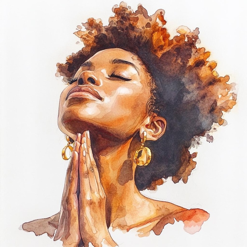 12 Praying Woman Faces (JPG) : Spiritual Watercolor Faith Art for ...