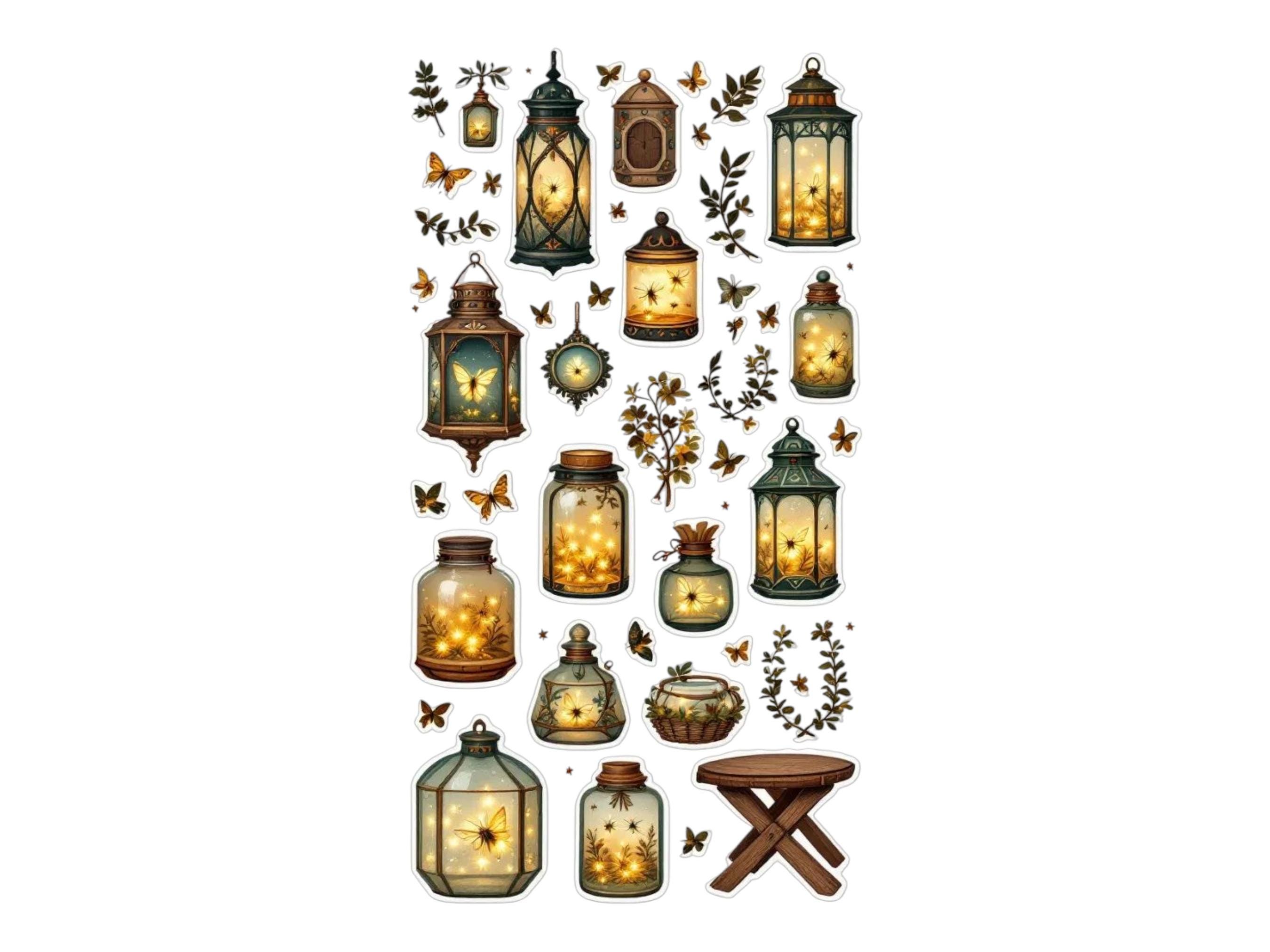 50 Whimsical Firefly Jar Clipart PNG | Watercolor Moth Mason Jar ...