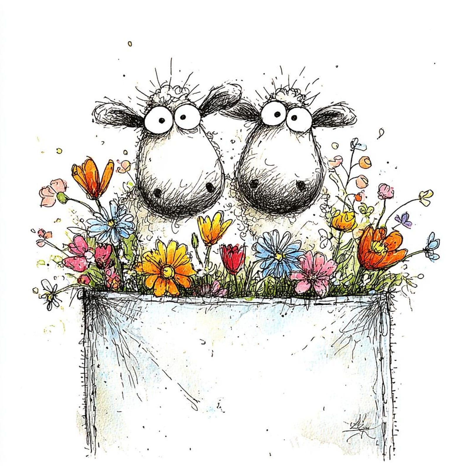 15 Quirky Sheep Watercolor Prints, Funny Animal Wall Art, Whimsical ...