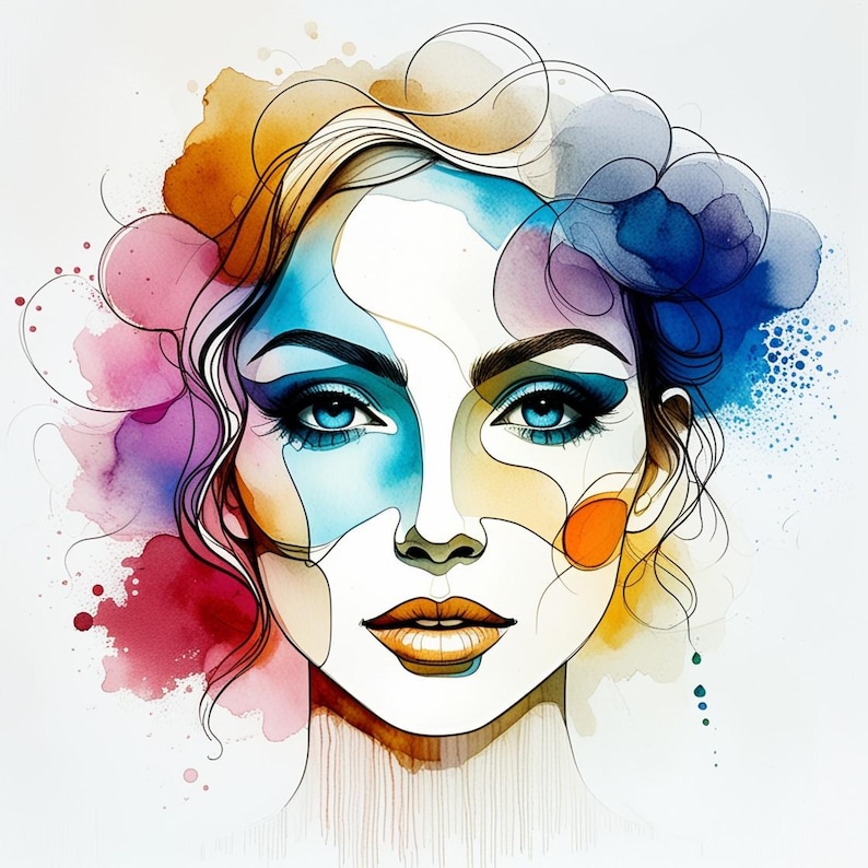 10 Colorful Woman Face Clipart – Colorful Abstract Watercolor, Delicate ...