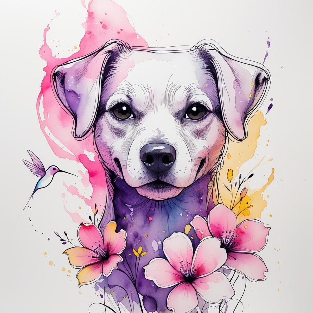 Floral Dog Watercolor Clipart Bundle: Puppy Illustrations for ...