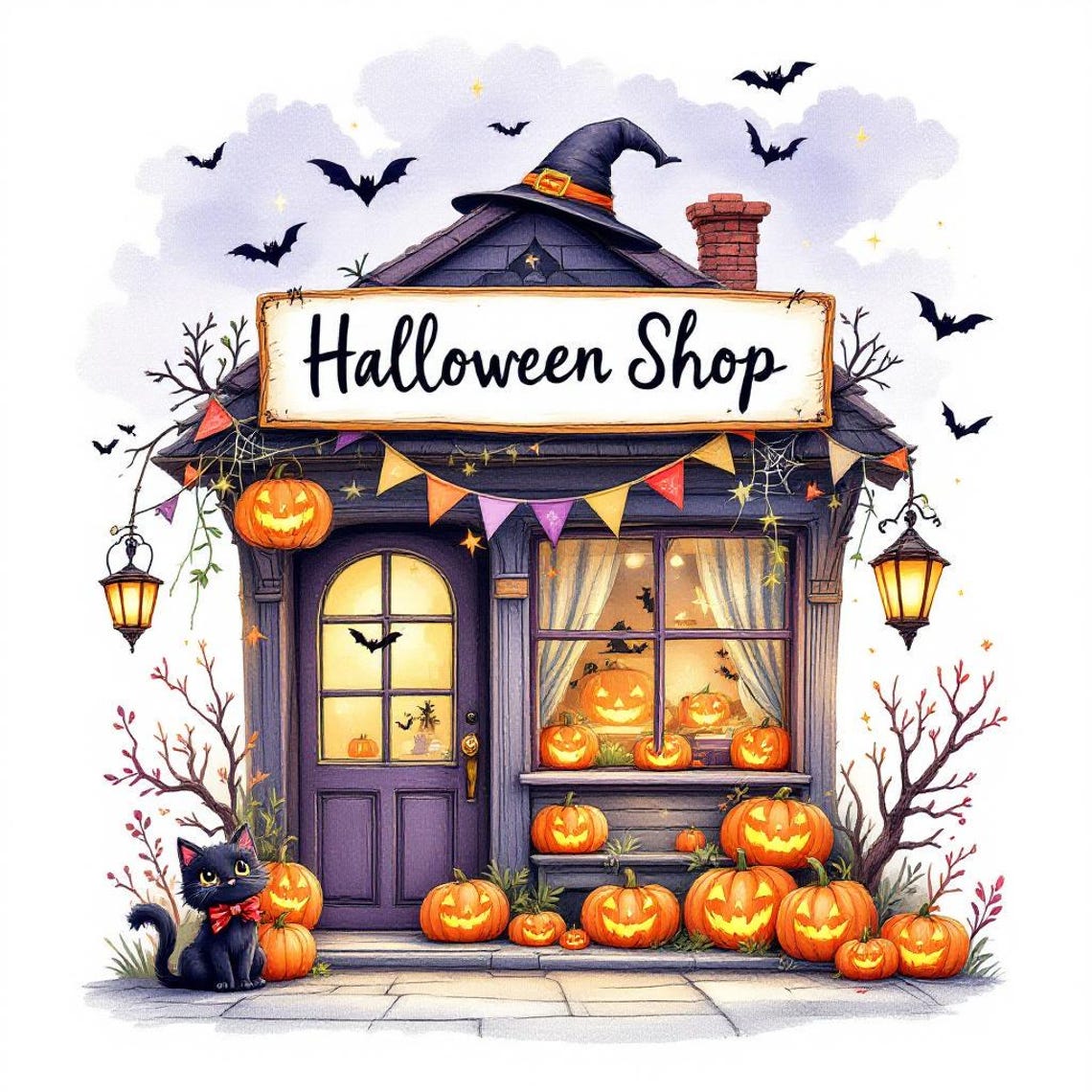 15 Halloween Shop Clip Art High Res Watercolor Png for DIY Crafts - Etsy