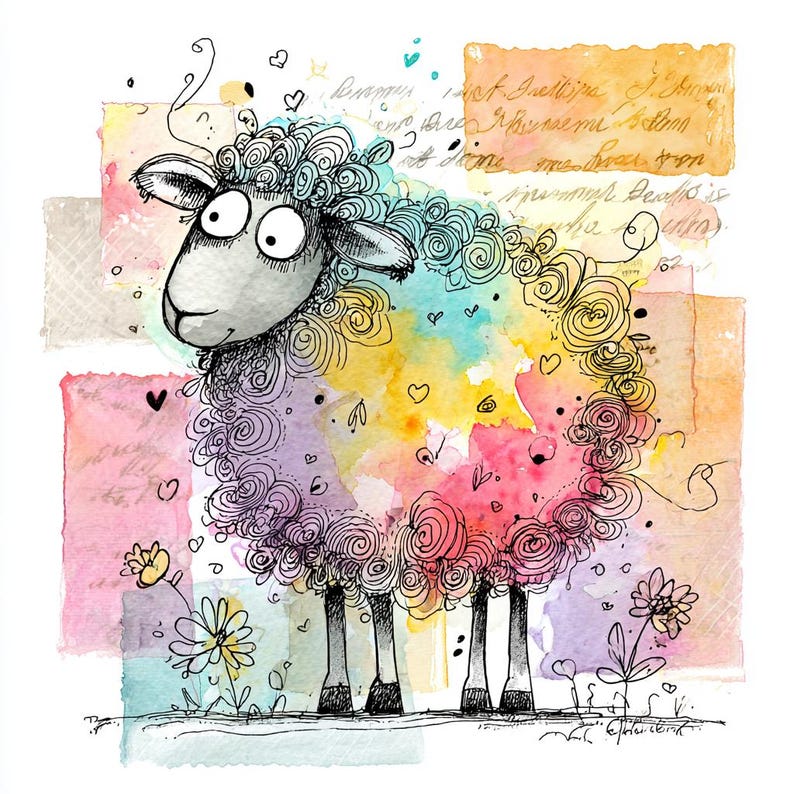 Rainbow Sheep Watercolor Clipart: 10 JPG Illustrations for Scrapbooking ...
