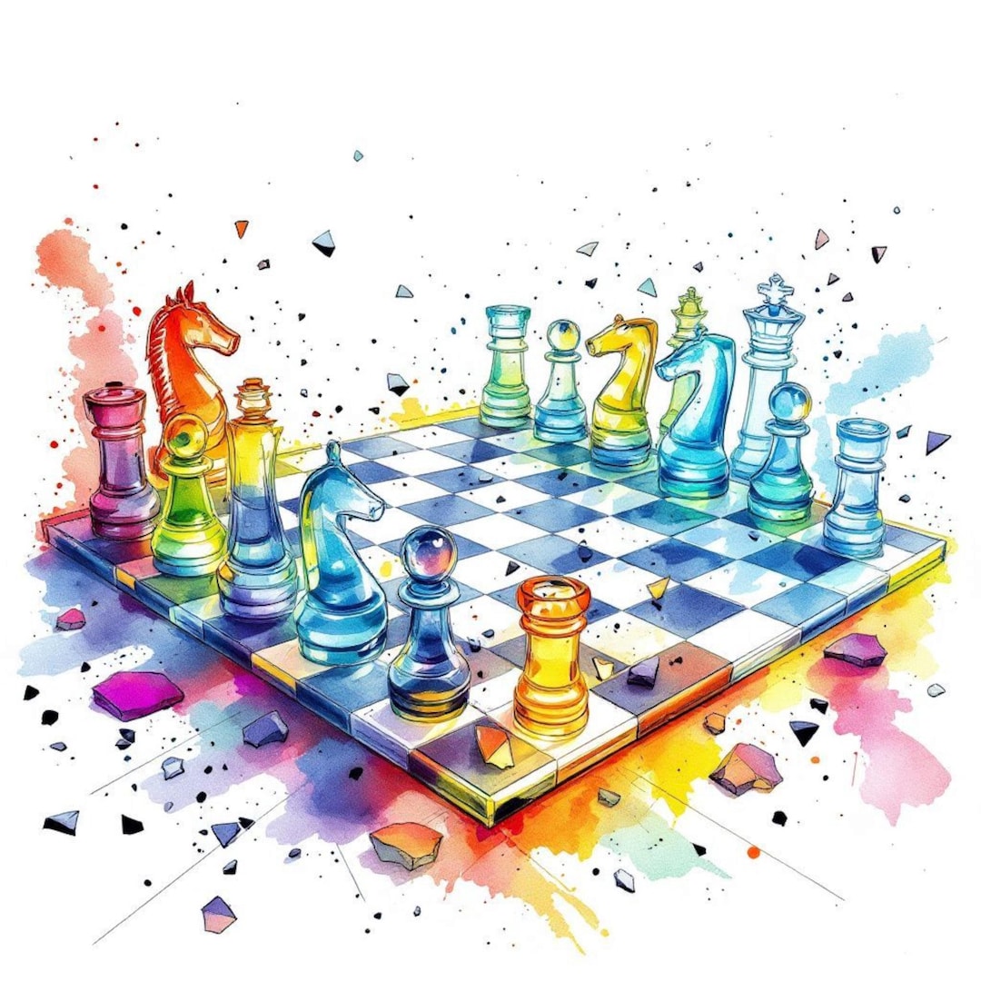 Watercolor Chess Pieces Clipart Set: Abstract Colorful Art (commercial ...
