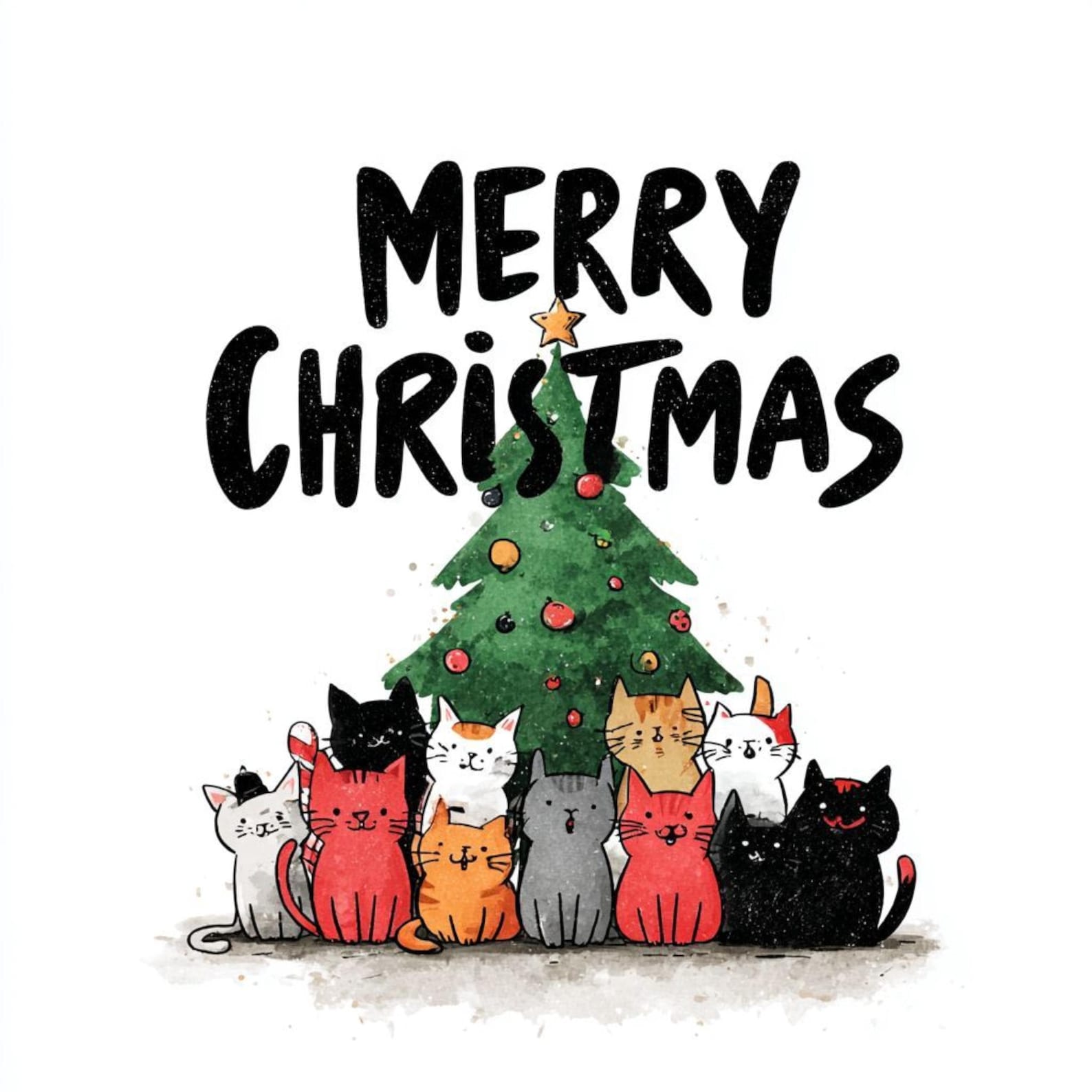 15 Whimsical Christmas Cat Clipart : Cozy Holiday Cats Art for Card ...