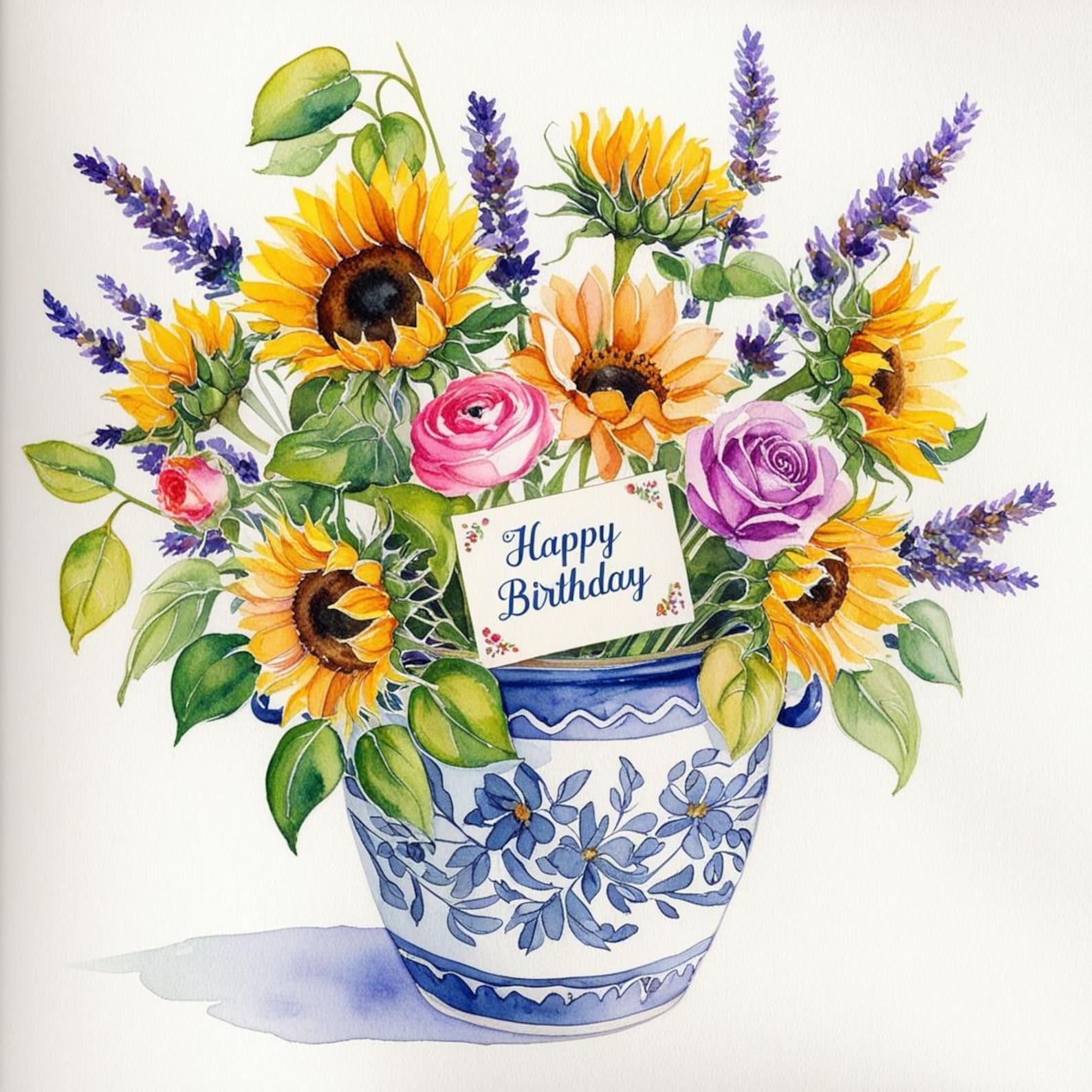 Happy Floral Birthday Clipart Bundle PNG - Printable Card & Banner Art ...