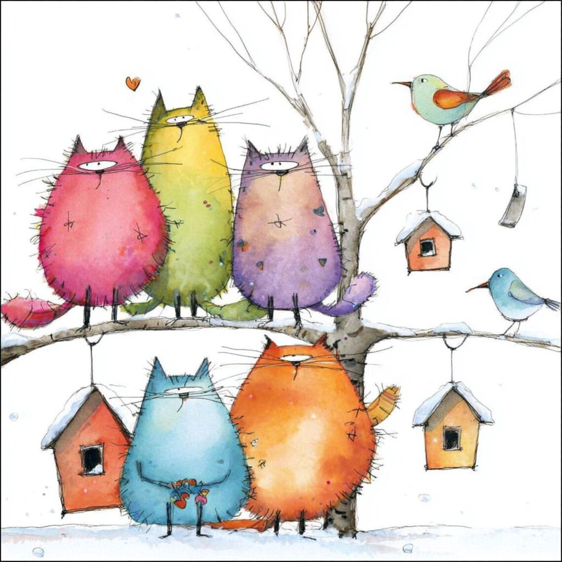 30 Watercolor Whimsical Cat Clipart (JPG) : Colorful Funny Cats for ...