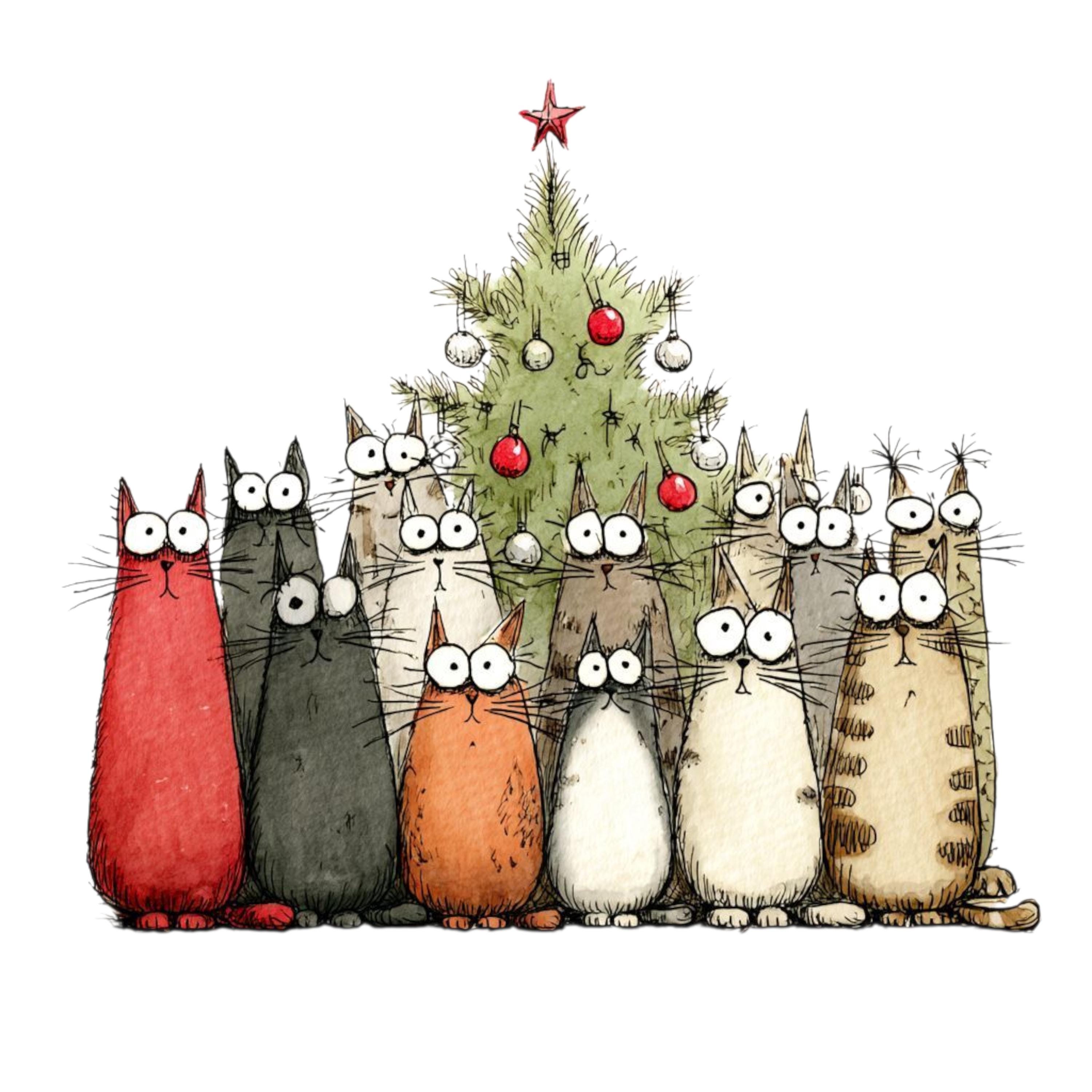45 Watercolor Christmas Cats Clipart: Whimsical Holiday Designs for ...