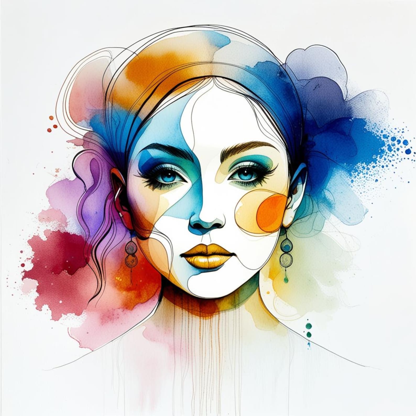 10 Colorful Woman Face Clipart – Colorful Abstract Watercolor, Delicate ...