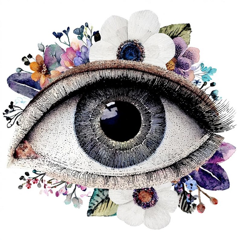 15 Whimsical Floral Eye Woman Clipart PNG | Watercolor Fantasy Design ...