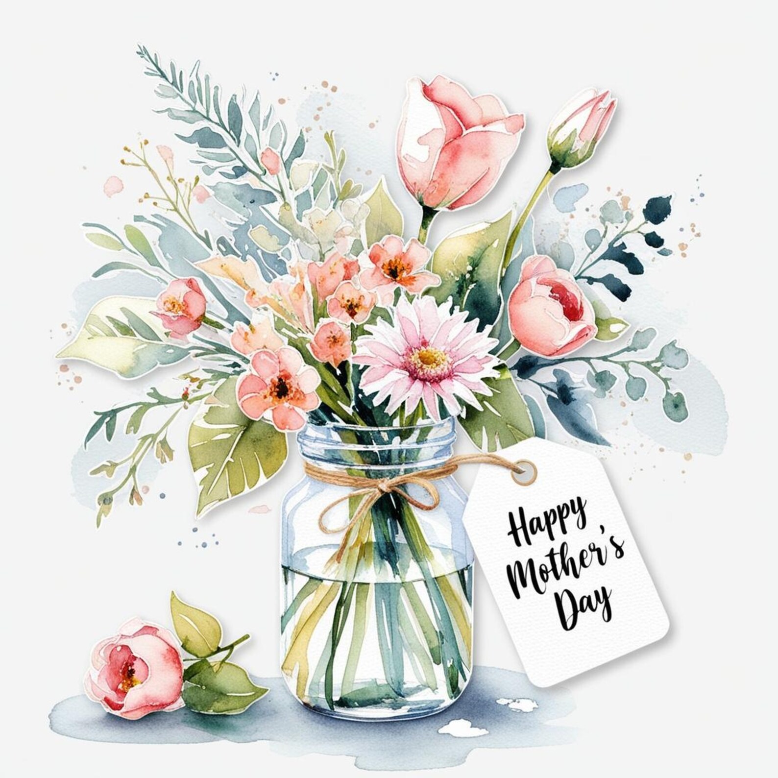Mother's Day Floral Clipart Bundle: Watercolor Flowers, Pink Bow (JPG ...