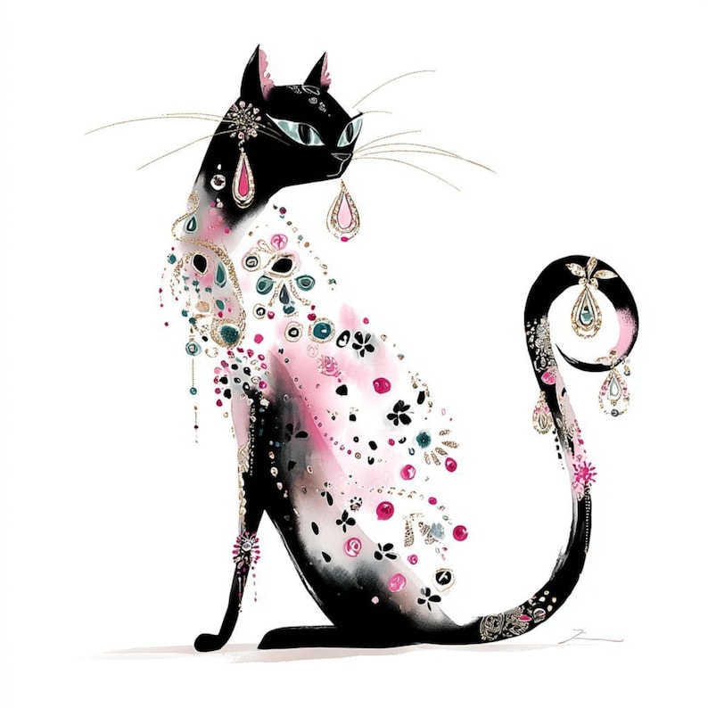25 Watercolor Jewel Cat Clipart (JPG) : Luxury Fashion Cats for ...