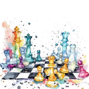 Watercolor Chess Pieces Clipart Set: Abstract Colorful Art (commercial ...