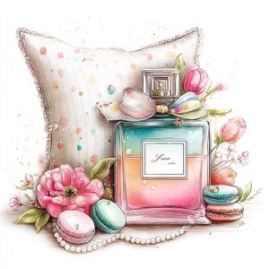 12 Watercolor Floral Perfume Clipart (PNG) : Elegant Flower Bottle Art ...