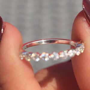 Round Cut Half Eternity Band, Dainty Diamond Band, White Gold Lab Grown ...