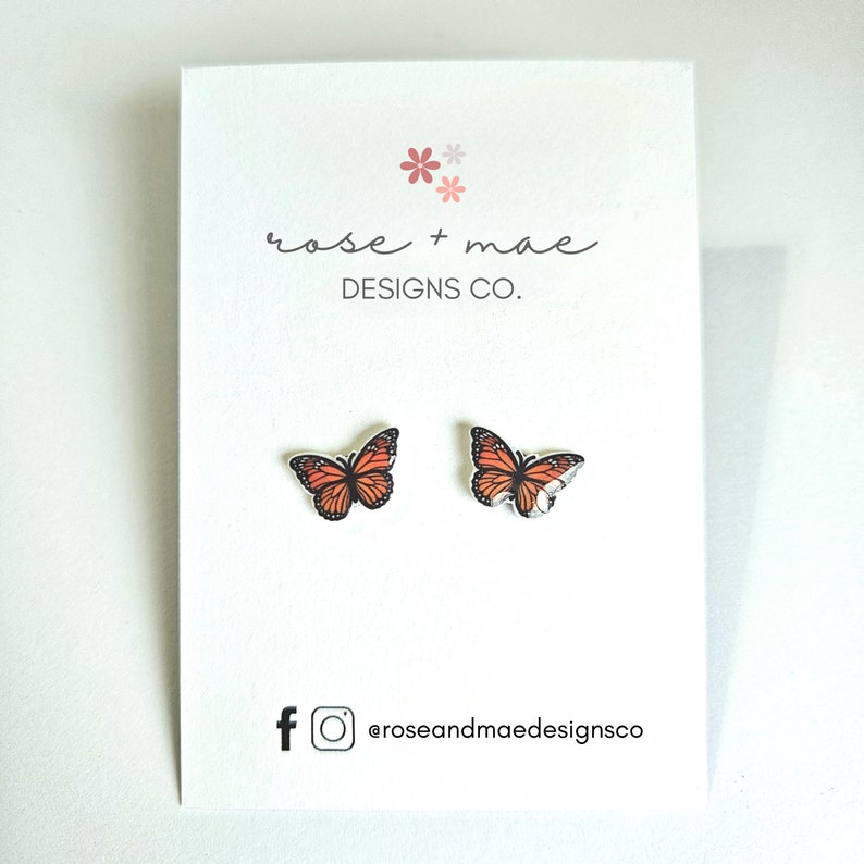 Monarch Butterfly Studs Earrings Hypoallergenic - Etsy