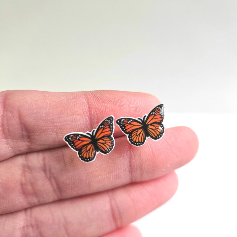 Monarch Butterfly Studs Earrings Hypoallergenic - Etsy