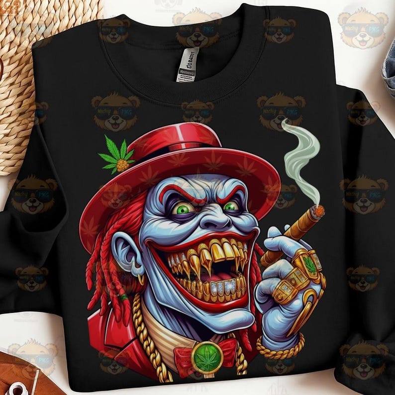 Psychedelic Gangster Clown PNG for Streetwear Shirts, Trap Joker Mascot ...