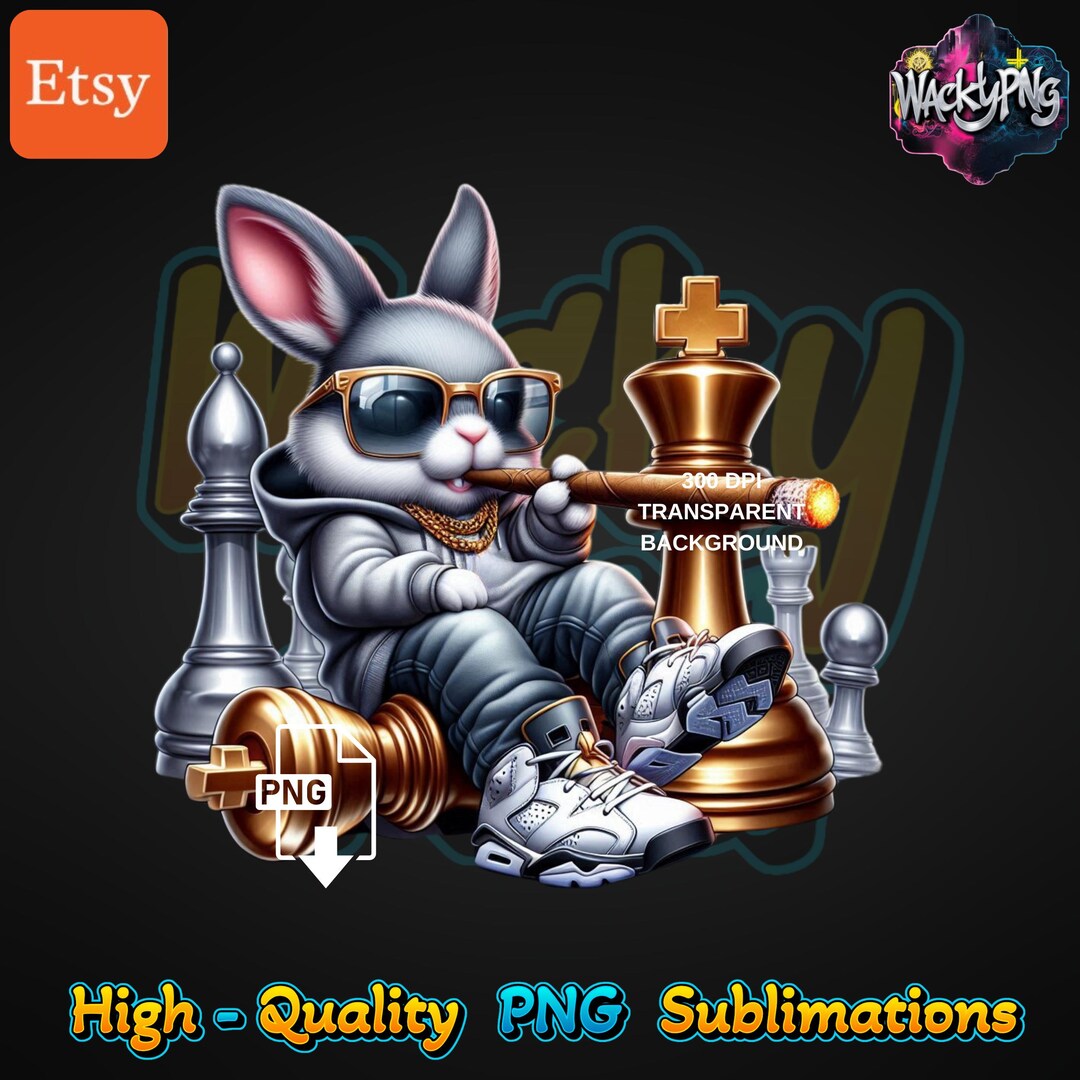 Urban Gangster Bunny Chess King PNG: Streetwear Design (digital ...