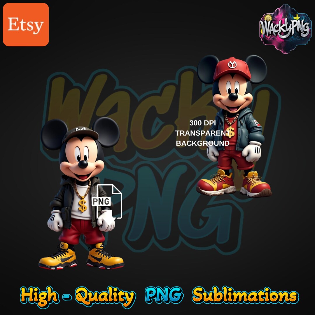 Urban Hip-hop Mickey Mouse PNG: Streetwear Digital Designs - Etsy