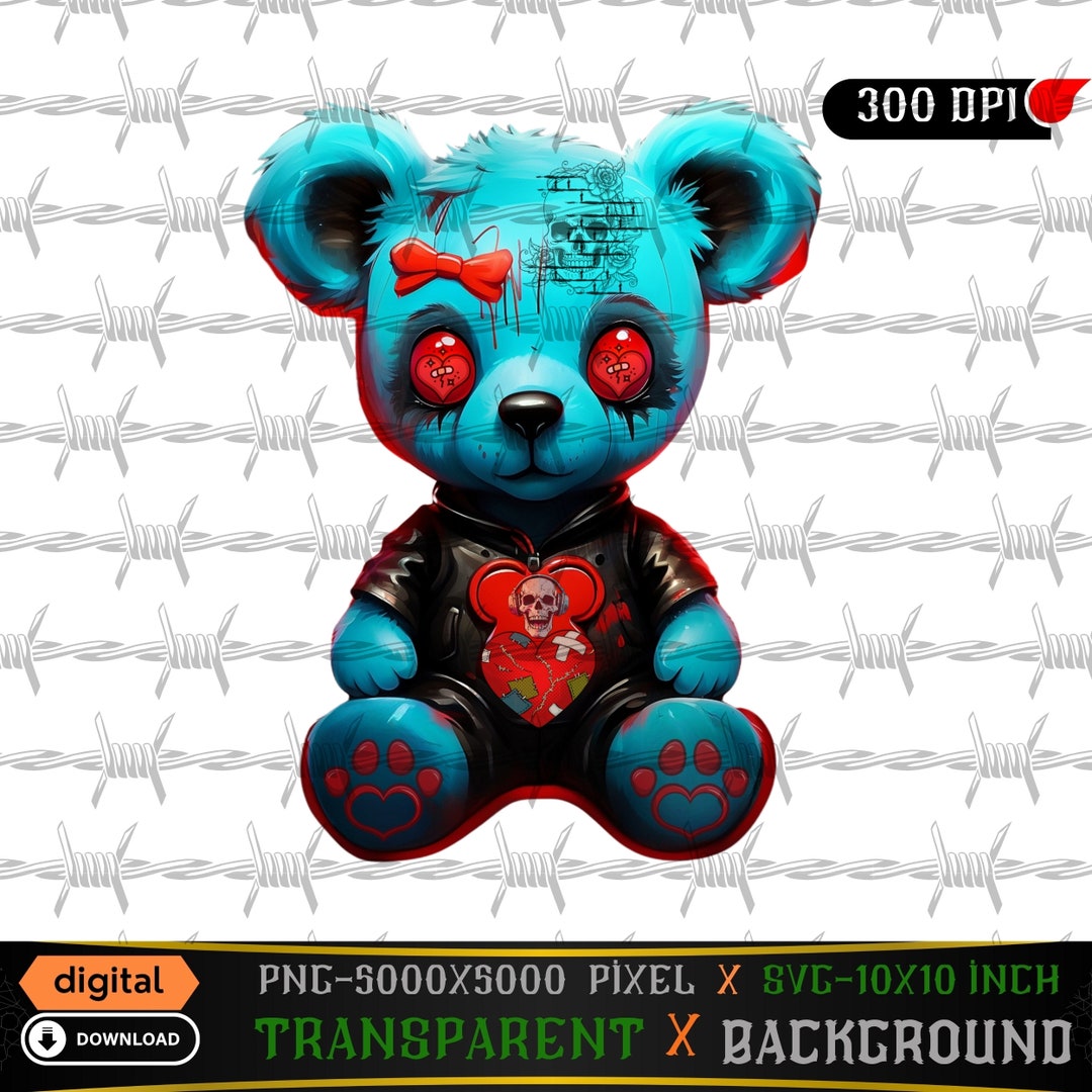 Blue Cool Tattoo Horror Bear cute Blue Scary Bear Shirt Sublimation ...