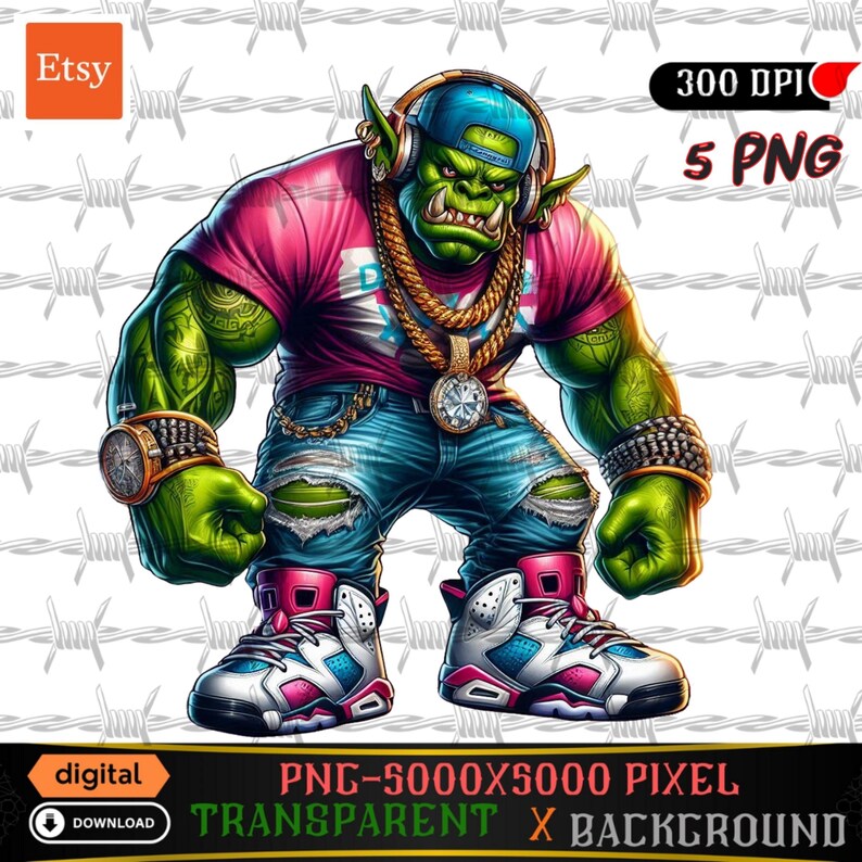 Gangster Orc Urban Orc Urban Trap Designs Wacky Fan Art Instant Digital Downloads Sublimation ...