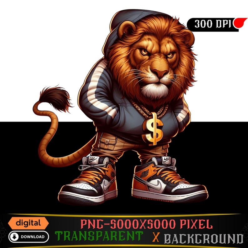 Gangster Lion Urban Trap Designs Wacky Fan Art Instant Digital Download ...