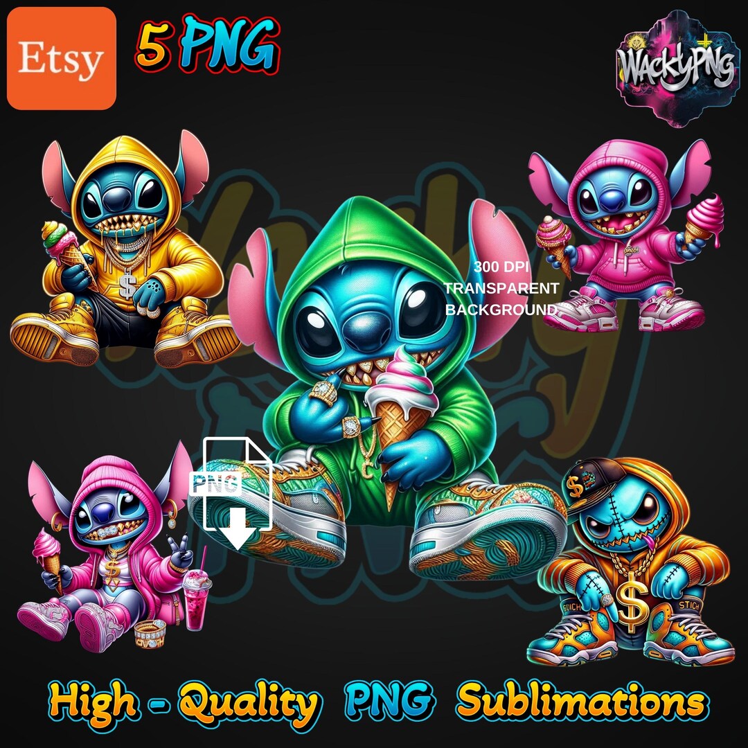Stitch PNG Bundle | Urban Blue Monster | Urban Trap Design | Wacky Fan ...