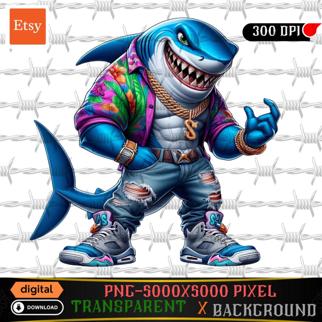 Villains Shark Gangsta Shark Urban Trap Designs Wacky Fan Art Instant ...